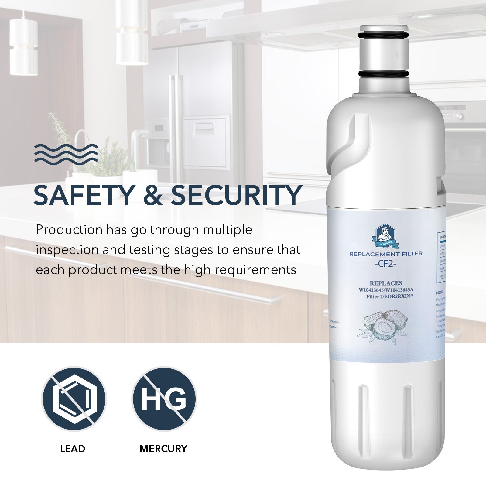 EDR2RXD1, Filter 2, W10413645A,46-9082 Replacement Refrigerator Water ...